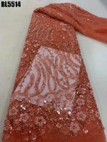China Exquisite brown handmade beaded lace embroidery african french lace fabric sequin wedding dress Ghana fabric women clothing for sale