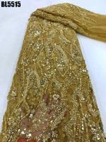 China Top quality  Dubai wedding dress handmade gold beaded lace embroidery african lace fabric with sequins Ghana dress french lace for sale