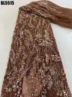 China Top quality  Dubai wedding dress handmade gold beaded lace embroidery african lace fabric with sequins Ghana dress french lace for sale