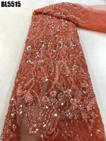 China Top quality  Dubai wedding dress handmade gold beaded lace embroidery african lace fabric with sequins Ghana dress french lace for sale