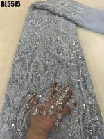 China Top quality  Dubai wedding dress handmade gold beaded lace embroidery african lace fabric with sequins Ghana dress french lace for sale