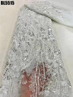 China Top quality  Dubai wedding dress handmade gold beaded lace embroidery african lace fabric with sequins Ghana dress french lace for sale