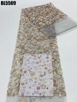 China Elegant beaded lace bridal embroidery lace fabric african french sequins fabric wedding dress fashion Ghana dress lady fabric for sale