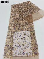 China Elegant beaded lace bridal embroidery lace fabric african french sequins fabric wedding dress fashion Ghana dress lady fabric for sale