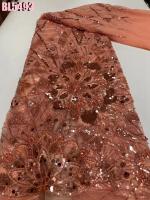 China Latest fashionable aso ebi beaded lace wedding dress with shiny beaded French mesh lace with colorful beaded for sale