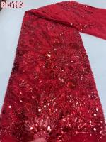 China Latest fashionable aso ebi beaded lace wedding dress with shiny beaded French mesh lace with colorful beaded for sale
