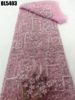 China women party dress heavy Handmade embroidery beaded bridal lace fabric white beaded lace fabric for wedding evening dress for sale
