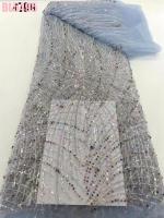 China Top quality  lilac handmade beaded lace embroidery african french lace fabric wedding dress bridal Ghana fabric women clothing for sale