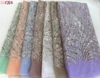 China Top quality  lilac handmade beaded lace embroidery african french lace fabric wedding dress bridal Ghana fabric women clothing for sale