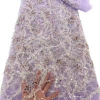 China 2023 Exquisite handmade  beaded lace embroidery lace fabric wedding dress Senegal fabric women clothing french tulle lace for sale