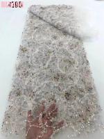 China 2023 Exquisite handmade  beaded lace embroidery lace fabric wedding dress Senegal fabric women clothing french tulle lace for sale