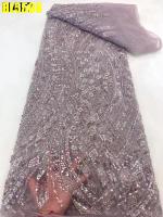 China Latest fashionable aso ebi beaded lace wedding dress with shiny beaded French mesh lace with colorful beaded for sale