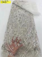 China Latest fashionable aso ebi beaded lace wedding dress with shiny beaded French mesh lace with colorful beaded for sale