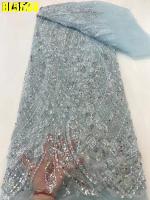 China Latest fashionable aso ebi beaded lace wedding dress with shiny beaded French mesh lace with colorful beaded for sale