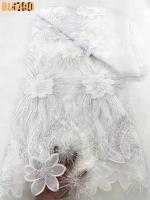 China ladies dress 2023 heavy Handmade embroidery beaded bridal lace fabric white beaded lace fabric for wedding evening dress for sale