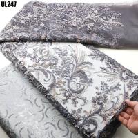 China Luxury fabric wedding dress High Quality Handmade Beaded lace with sequins Austria Embroidery  African French tulle lace for sale