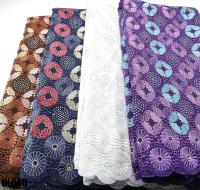 China Supoo 100% cotton fabric embroidery  fabric Allover Czech Stones  voile lace for african fashion clothing fabric for sale