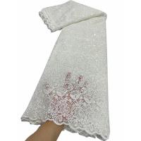 China High quality cotton guipure lace fabric with sequins white water soluble embroidery cord lace fabric for wedding dress lace for sale
