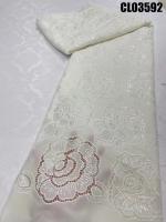 China High quality soft water soluble milk silk cord fabric white chiffon cutout embroidery design guipure lace fabric with sequins for sale