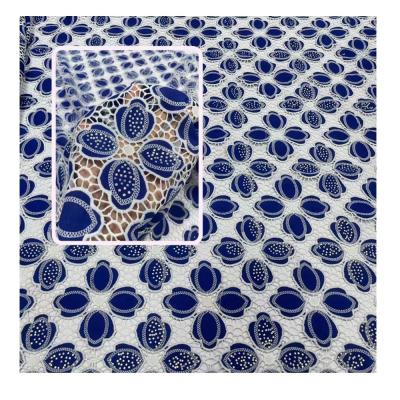 China High quality soft watersoluble milk silk cord lace fabric white chiffon cutout design guipure lace fabric with stone rhinestones for sale