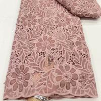 China Rose pink guipure lace water-soluble embroidery fabric with beads  wedding dress Nigerian women clothings Ghana fabric for sale