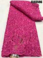 China Rose pink guipure lace water-soluble embroidery fabric with beads  wedding dress Nigerian women clothings Ghana fabric for sale