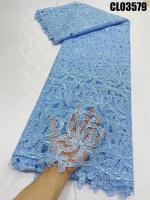 China Export African White Lace Fabric Sequin Embroidery Bridal Lace african Guipure  Cord Lace For Senegal Wedding Dress Fabric for sale