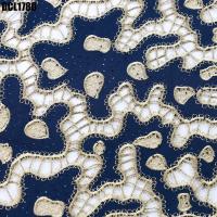 China Exquisite navy blue African Cord Lace Fabric Chiffon Embroidery Senegal Guipure Lace wedding bridal dress Dubai lace for sale