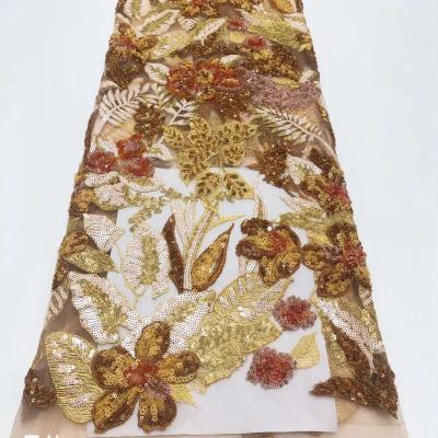 China Luxury dress African French Bridal  Wedding Dress 2023 Austria tulle gold sequins embroidery lace Senegal women clothing for sale