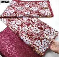 China Fabric Type Voile Dress Pink Tulle Sequins Lace African French Lace for Women Clothing for sale