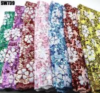 China Fabric Type Voile Dress Pink Tulle Sequins Lace African French Lace for Women Clothing for sale