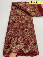 China Wholesale price sequins lace wedding dress african embroidery lace fabric party dress gold lace  mesh fabric for sale