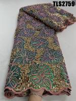 China African Sequins Lace Fabric Multi color Net Embroidery Tulle Lace Fabric For Nigerian Wedding Party Dress for sale