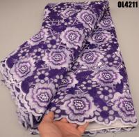 China Lace Embroidery Sequins Organza African Bridal Wedding Dress Fabric 100% Polyester for sale