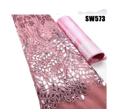 China top-end Handmade embroidery beaded bridal  lace with sequins fabric selling for African market for sale