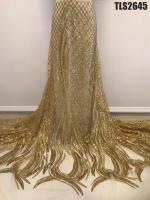 China New Arrival Quality Fancy Sequin Embroidery Mesh French African Lace Fabric For Formal Dress Abaya Dubai for sale