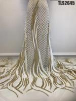 China New Arrival Quality Fancy Sequin Embroidery Mesh French African Lace Fabric For Formal Dress Abaya Dubai for sale