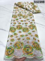 China New Arrival Quality Fancy Sequin Embroidery Mesh French African Lace Fabric For Formal Dress Abaya Dubai for sale