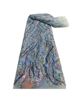 China New Arrival Quality Fancy Sequin Embroidery Mesh French African Lace Fabric For Formal Dress Abaya Dubai for sale