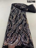 China New Arrival Quality Fancy Sequin Embroidery Mesh French African Lace Fabric For Formal Dress Abaya Dubai for sale