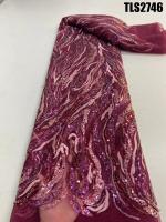 China New Arrival Quality Fancy Sequin Embroidery Mesh French African Lace Fabric For Formal Dress Abaya Dubai for sale
