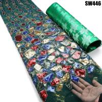 China High quality shiny sequins lace african lace embroidery fabric Nigerian lace fabric for wedding dress women clothing for sale