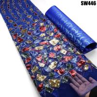 China High quality shiny sequins lace african lace embroidery fabric Nigerian lace fabric for wedding dress women clothing for sale