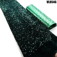 China Hot selling embroidered black tulle net sequins lace african fabric Austria french lace wedding dress velvet lace party fabric for sale