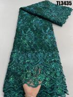 China 2023 Nigeria Best selling emerald green flowers embroidery African tulle net lace fabric for party dress for sale
