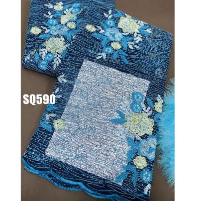 China Hot sale Fancy Design New Double net Lace Fabric Sequin Tulle Glitter Sequin Fabric Mesh lace for sale