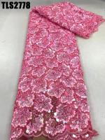 China Hot selling 2023  tulle lace fabric african lace nigerian sequins lace french fabric Senegal dress for party for sale