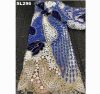 China Hot Sale Nigerian Ladies Wedding Fabrics African Aqua Beaded Tulle Lace For Party for sale