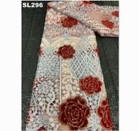 China Hot Sale Nigerian Ladies Wedding Fabrics African Aqua Beaded Tulle Lace For Party for sale