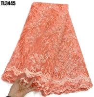 China 2023 Cheap pink tulle lace nigerian net lace fabric for dress french lady dress wedding bridal lace fabric for sale